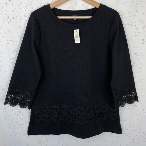 Talbots | Tops | Nwt Talbots Metallic Lace Trim 34 Sleeve Top M | Poshmark